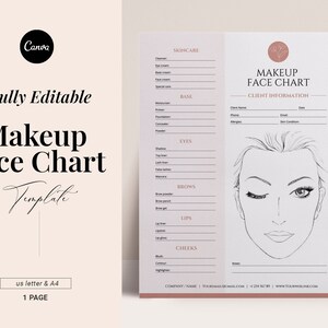 Makeup Artist Face Chart Template, Freelance Artist Form, Editable Consultation Face Chart, MUA ...