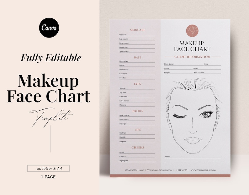 Makeup Artist Face Chart Template Freelance Artist Form - Etsy