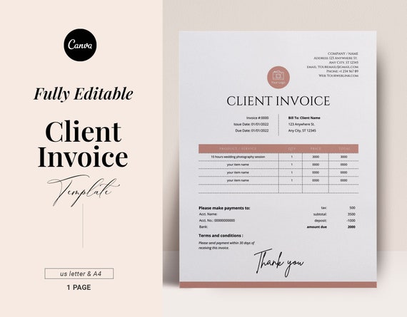 Invoice Template for Photographers Photography Invoice - Etsy