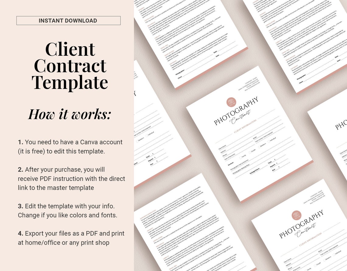 Photography Client Contract Template Editable Client - Etsy