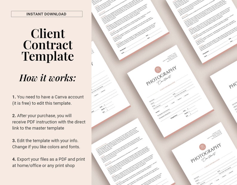 Photography Client Contract Template, Editable Client Agreement for ...