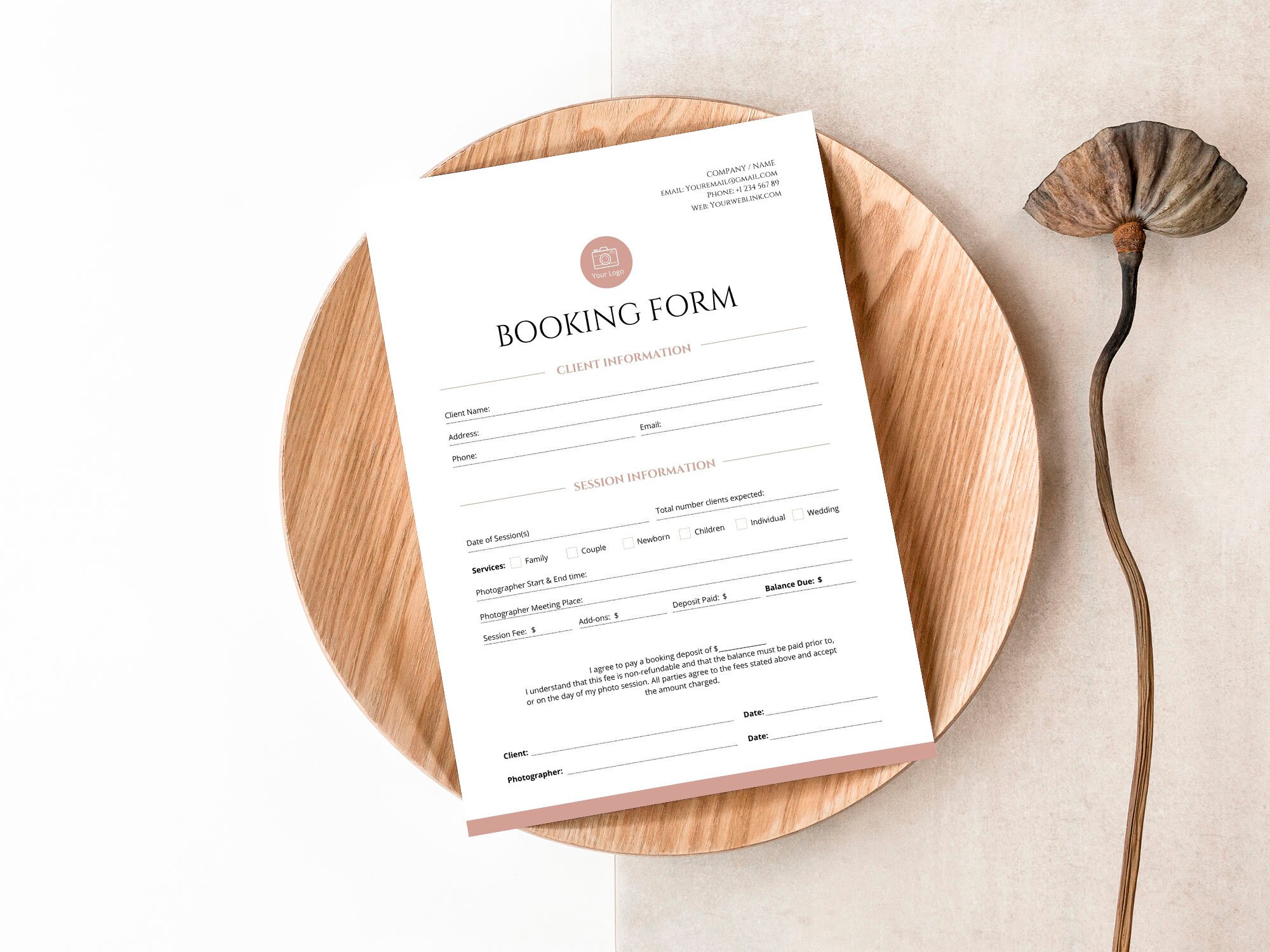 Photography Client Booking Form, Canva Template, Booking Form for ...