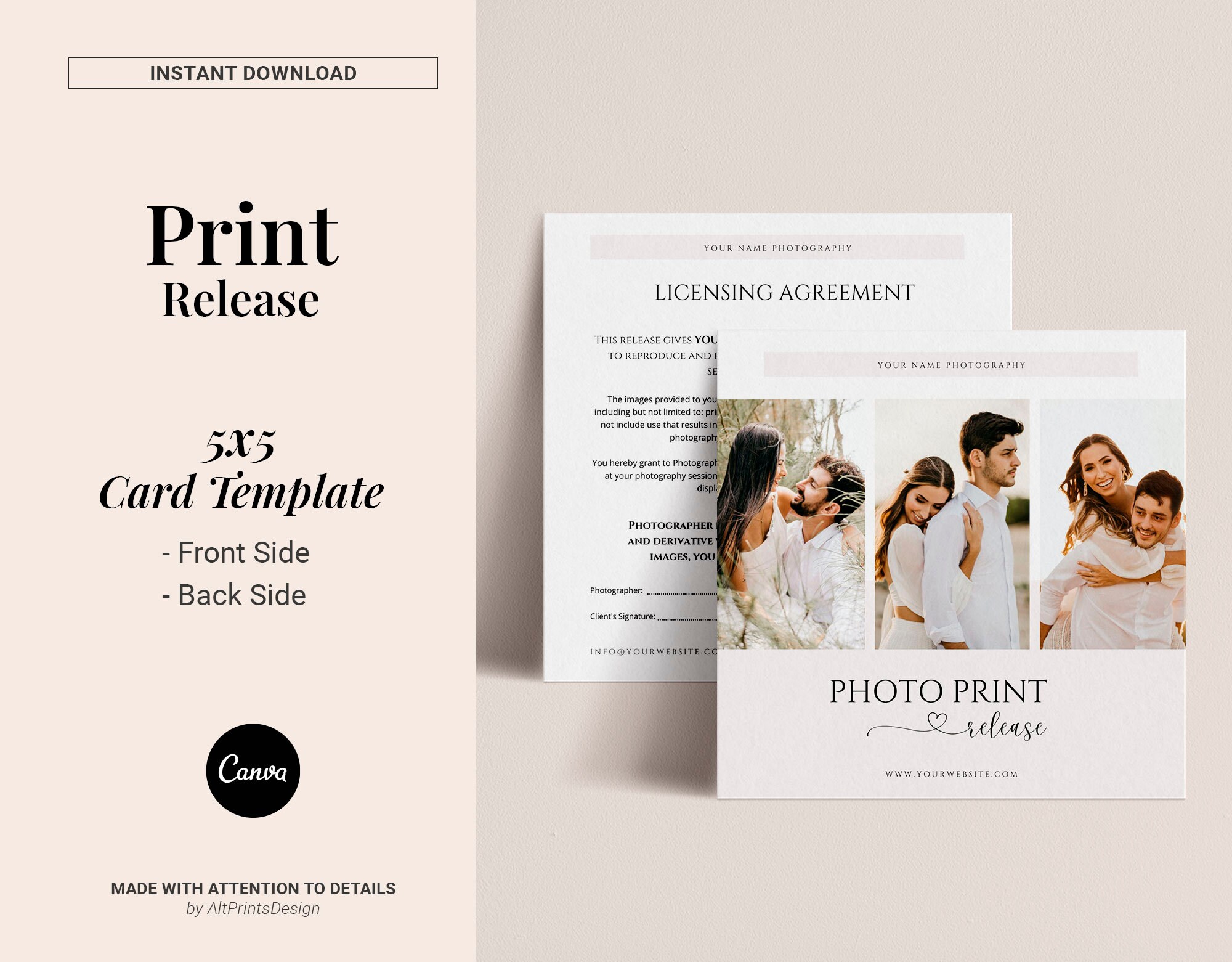 Editable Print Release Template 5x5 Card Photography Release - Etsy