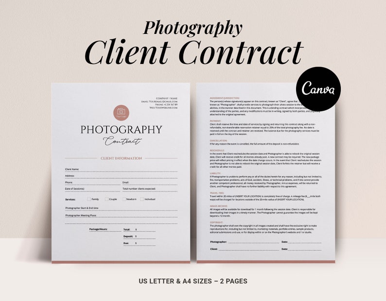 Photography 6 Form Templates Bundle, Wedding Contract, Client Contract ...