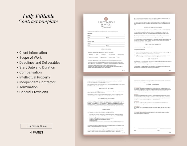 Illustration Services Contract Template, Freelance Illustrator Designer ...