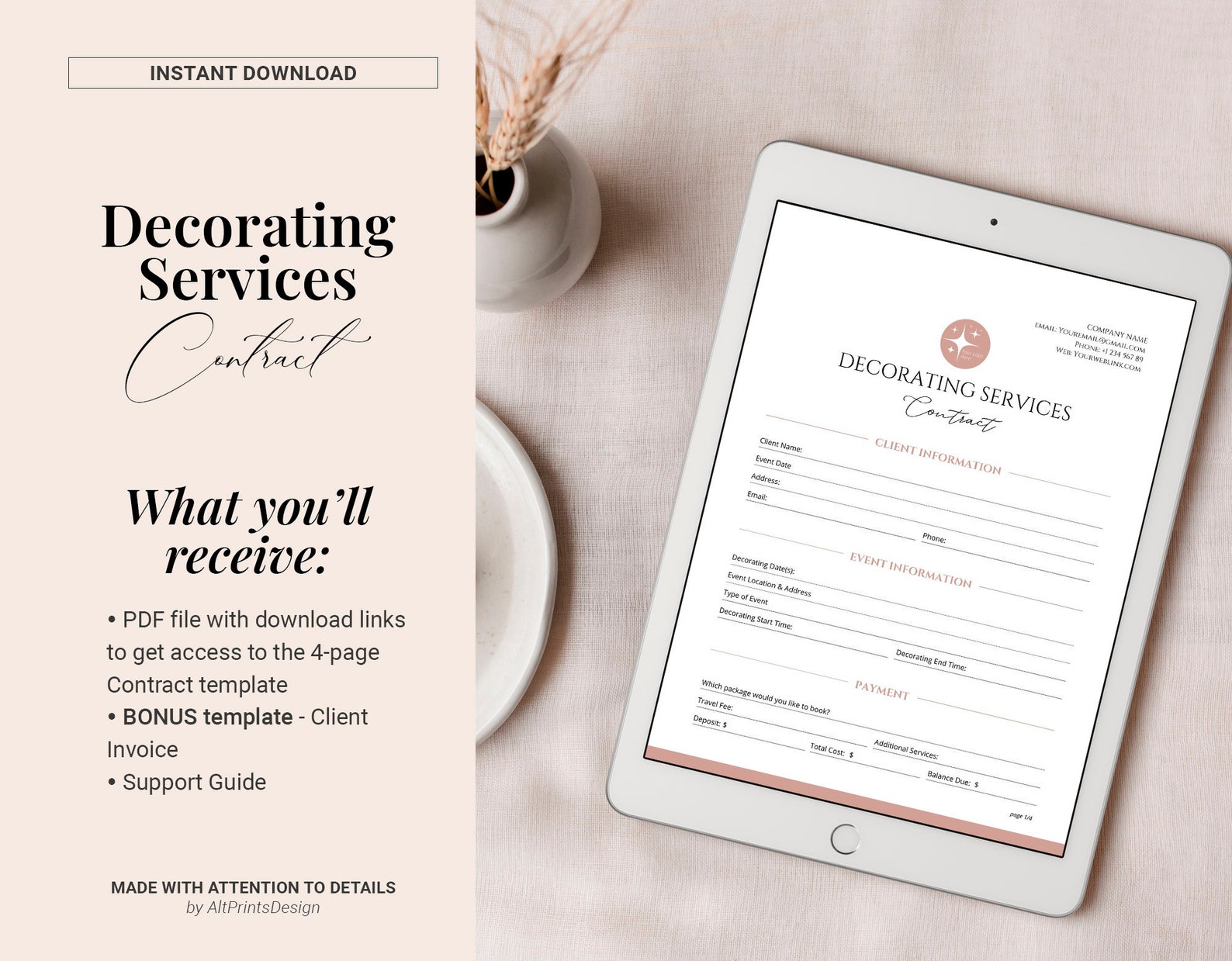 Event Decorating Services Contract Template, Editable Event Planning ...