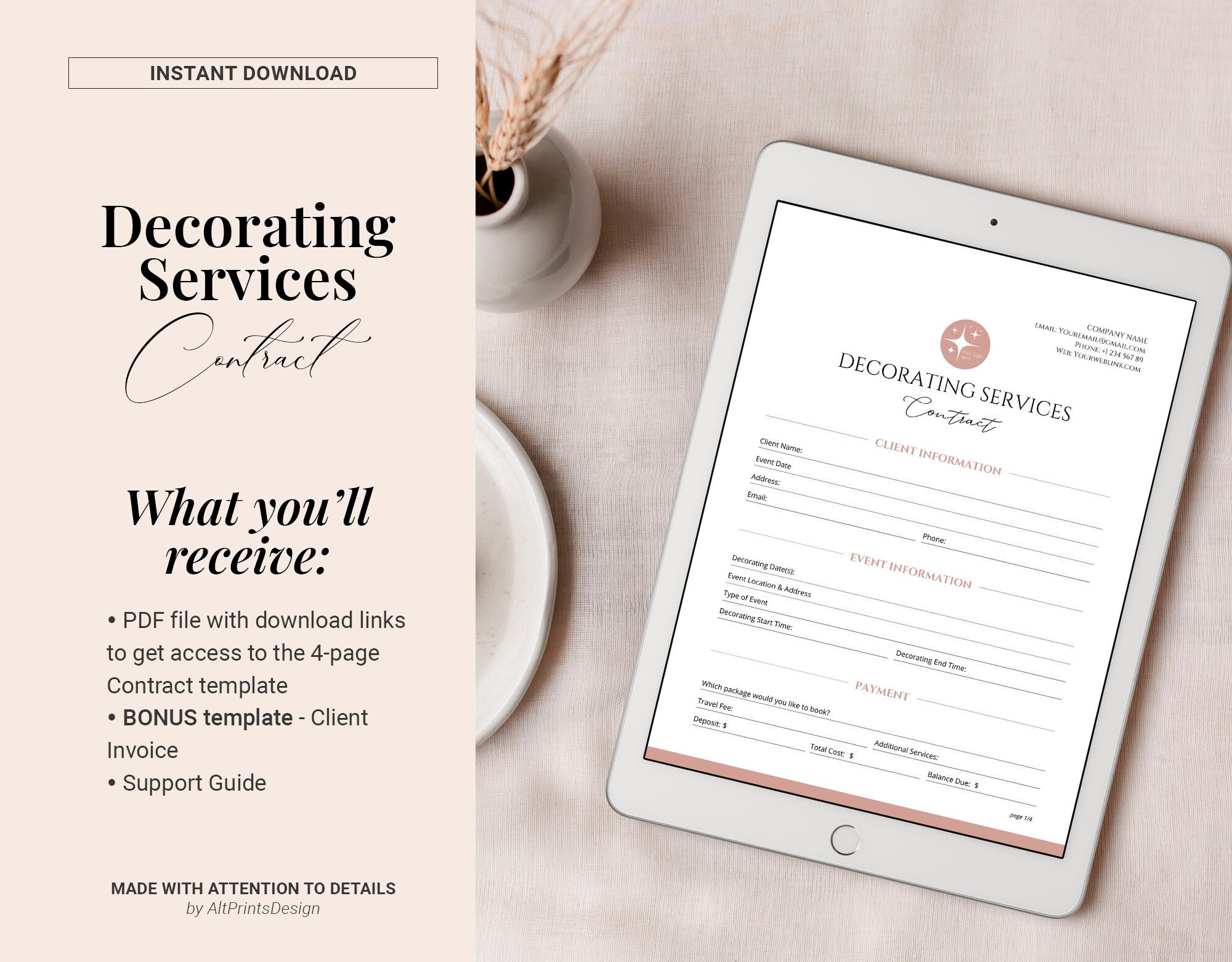Event Decorating Services Contract Template, Editable Event Planning ...