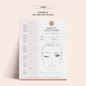 Makeup Artist Face Chart Template, Freelance Artist Form, Editable ...