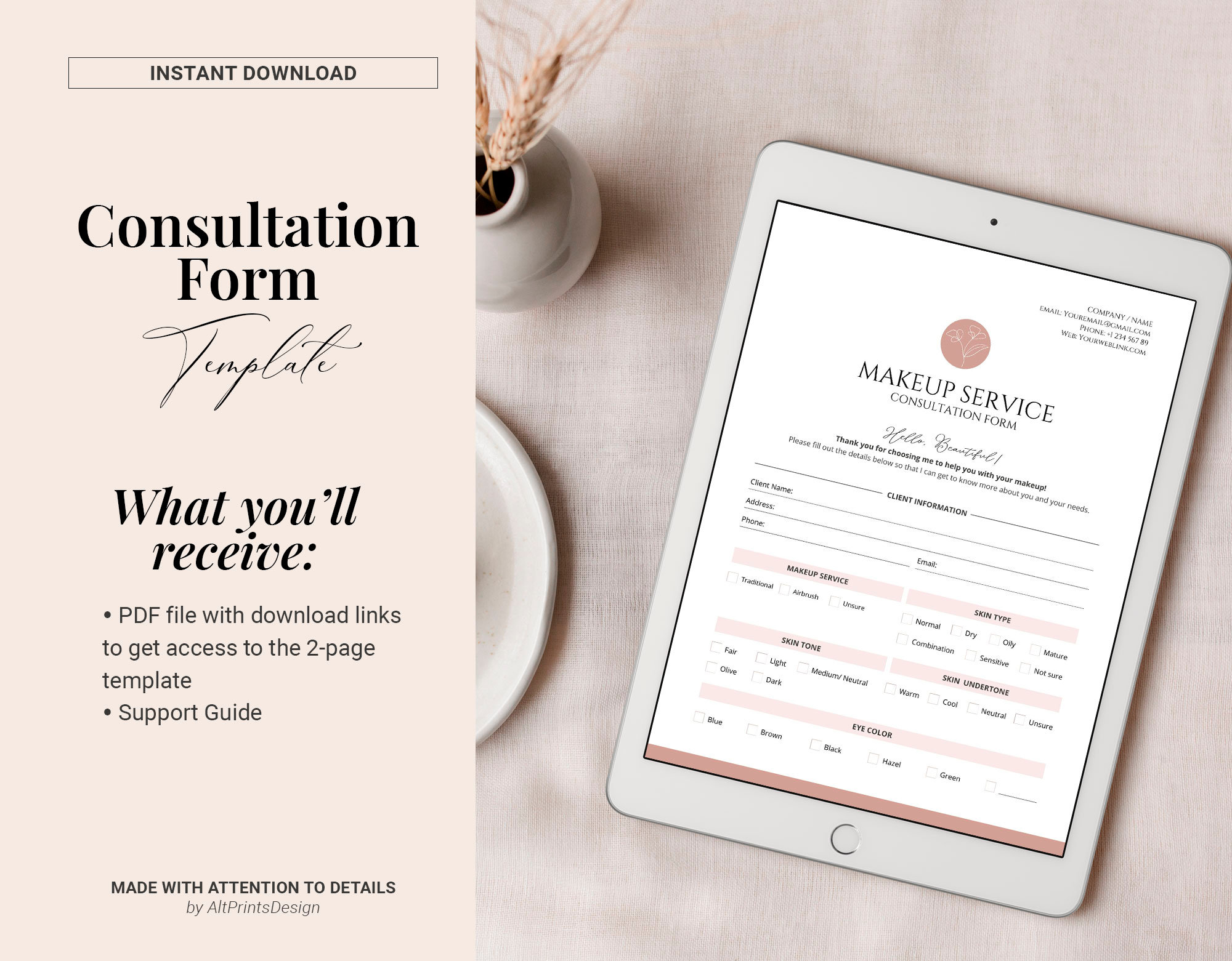 MUA Consultation Form Template, Makeup Artist Client Intake Form ...