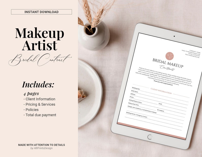 Editable Bridal Makeup Contract Template, Wedding Makeup Pricelist ...