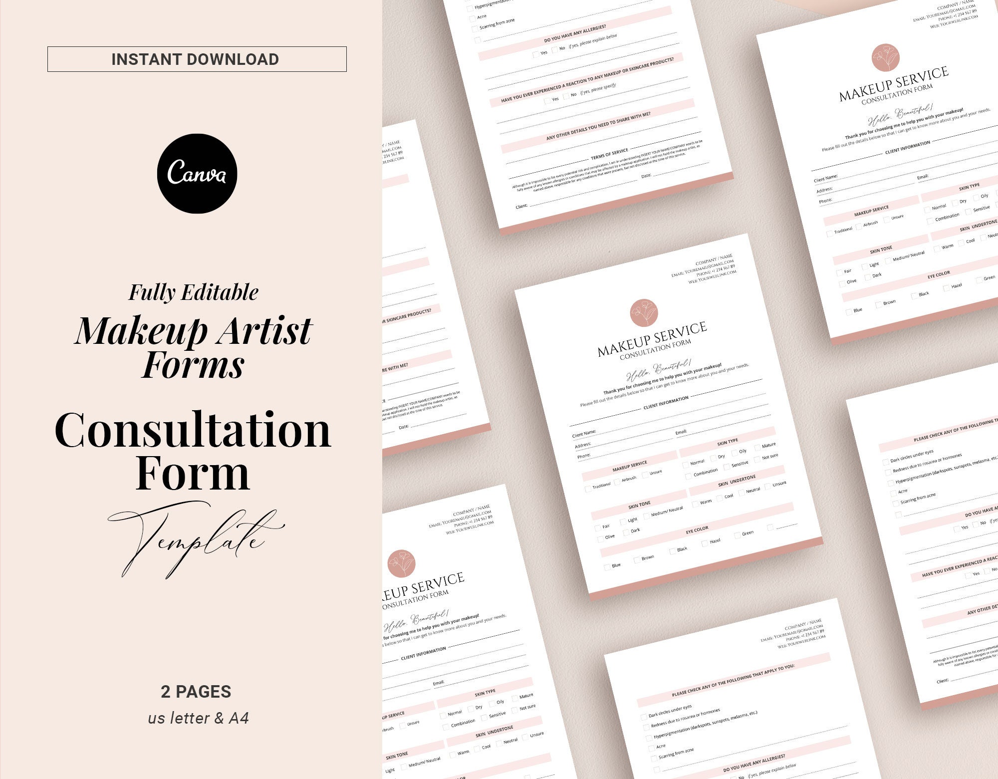 Makeup Artist Client Intake Form, MUA Consultation Form Template ...