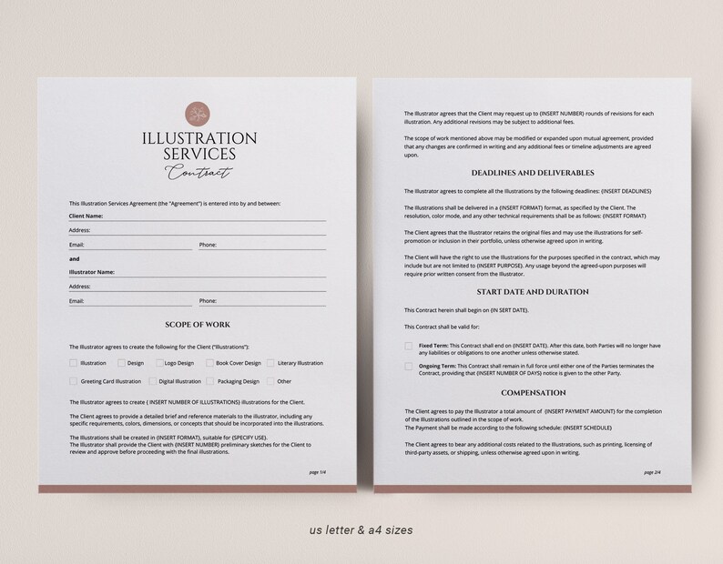 Illustration Services Contract Template, Editable Freelance Illustrator ...