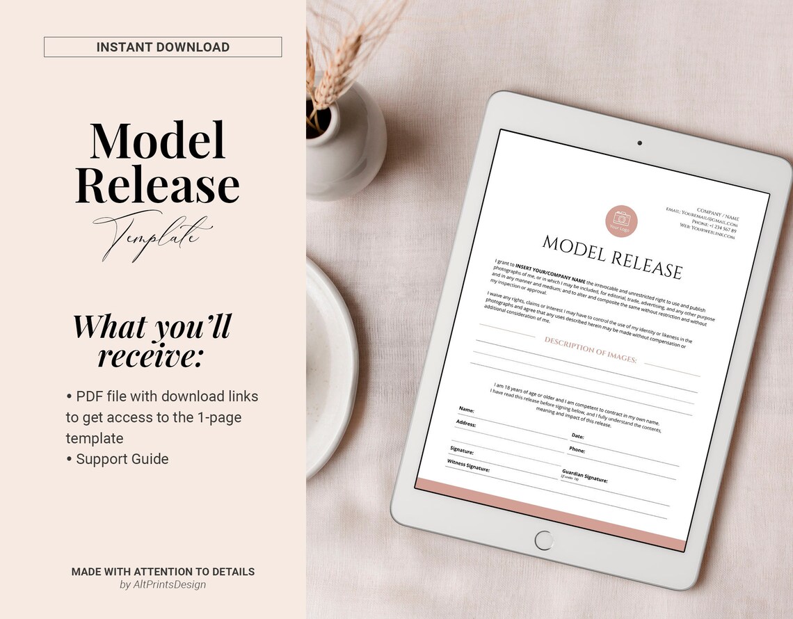 Editable Model Release Template for Photographers Photography - Etsy UK