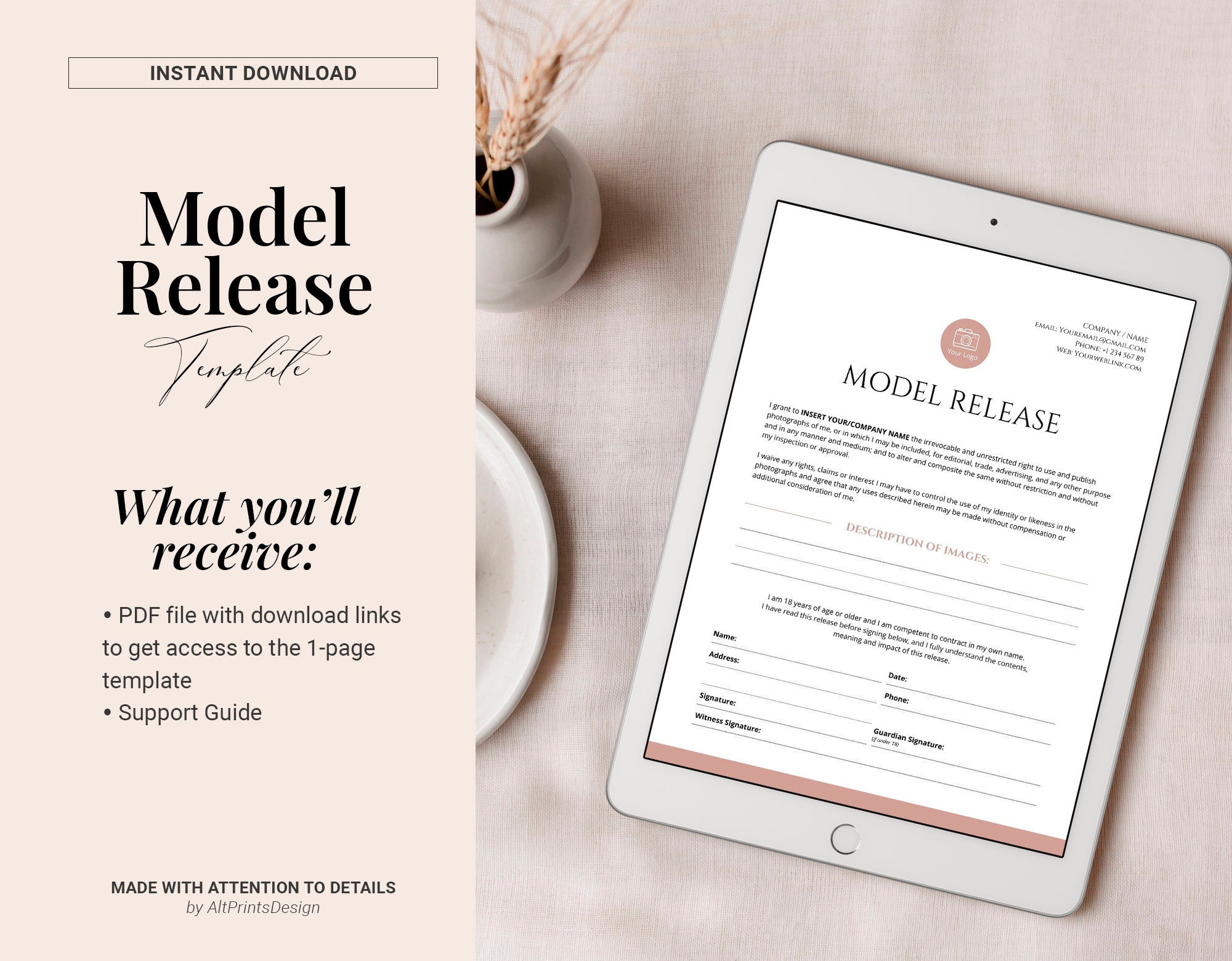 Editable Model Release Template for Photographers Photography - Etsy UK