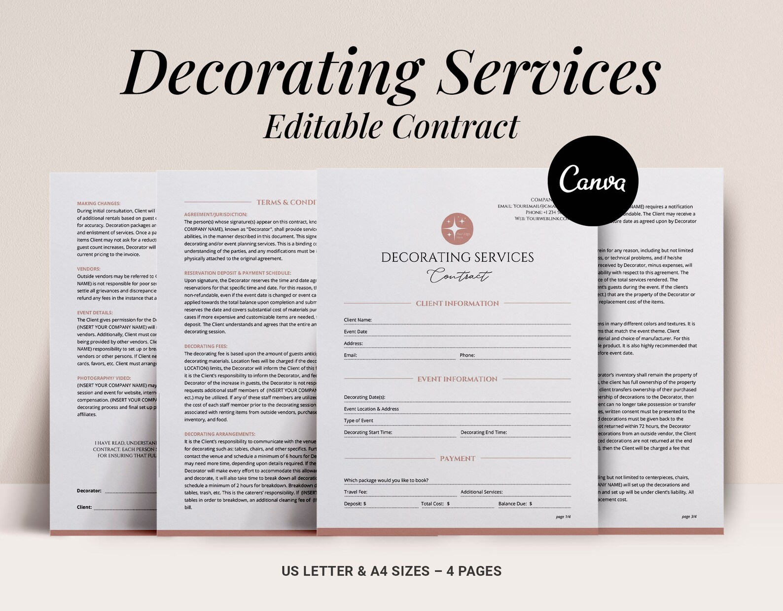 Event Decorating Services Contract Client Service Agreement - Etsy