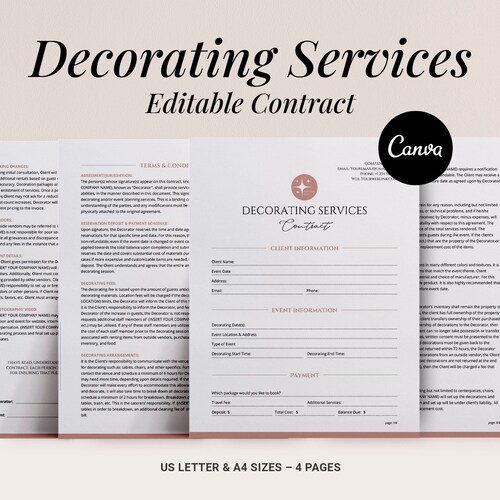 Event Decorating Services Contract Client Service Agreement - Etsy