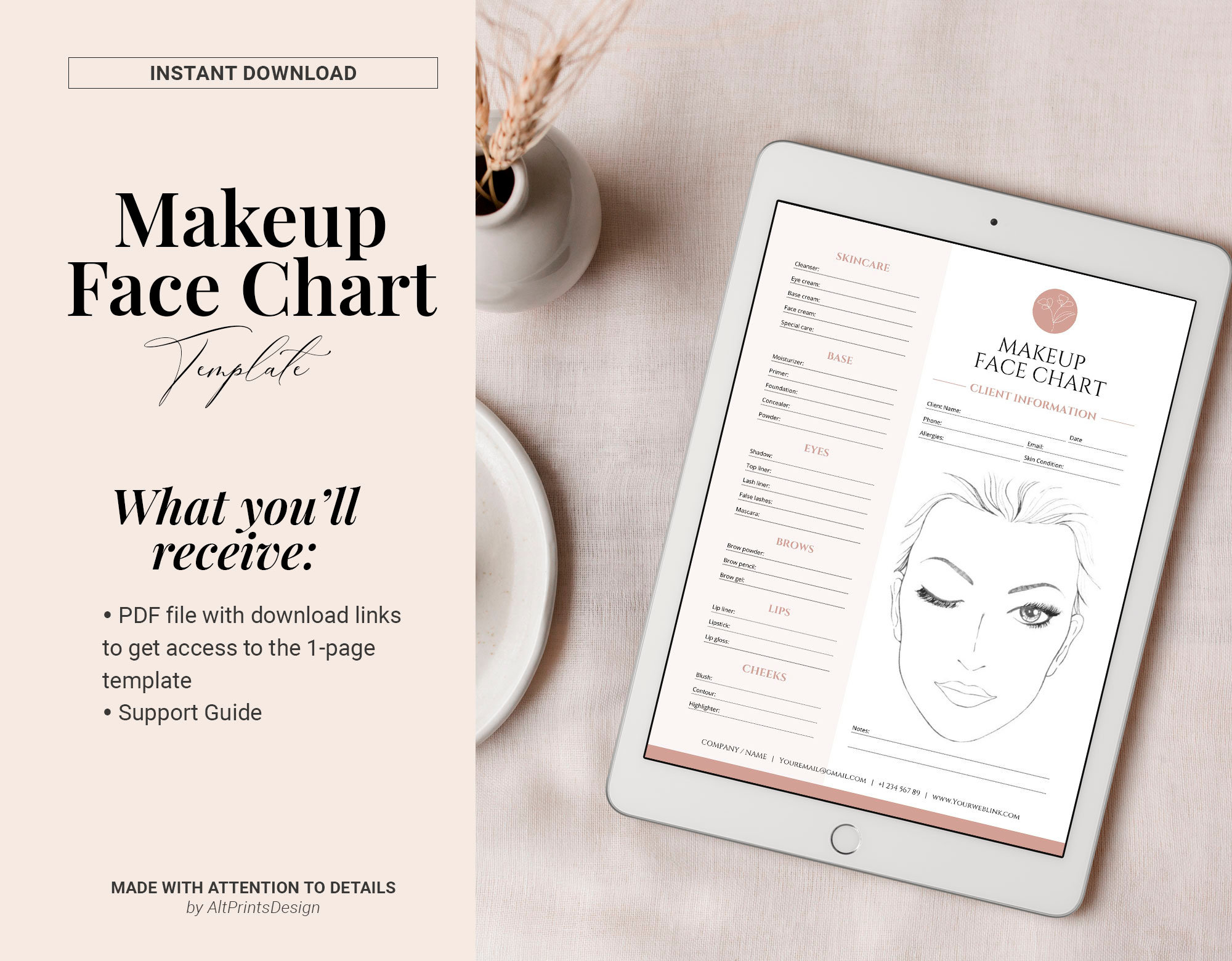 Editable Makeup Artist Face Chart Template, Freelance Artist Form ...