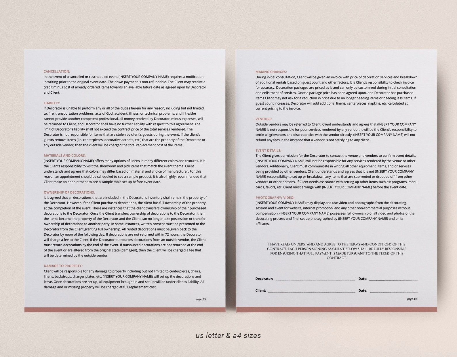 Editable Event Decorating Services Contract Template, Client Service ...