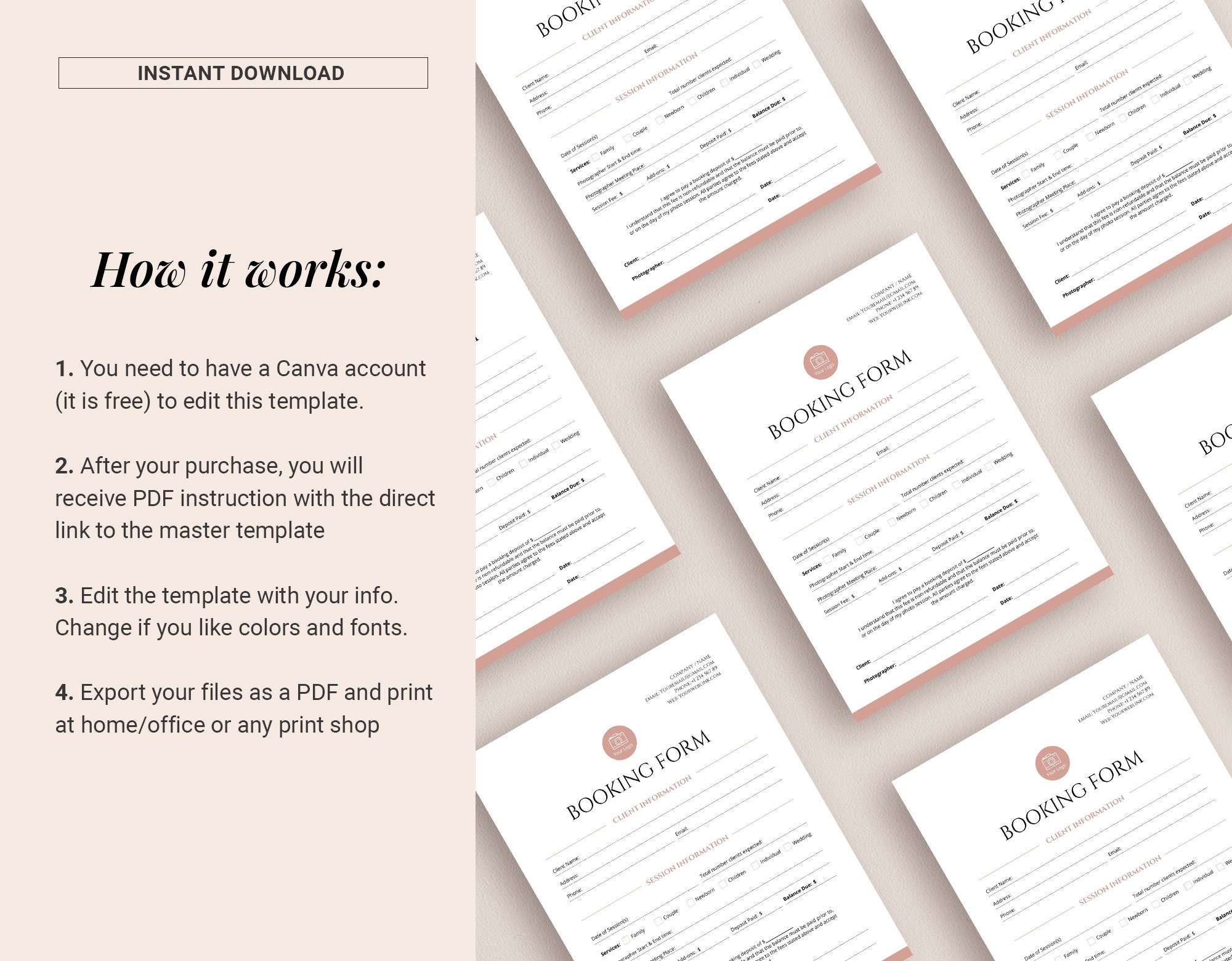 Photography Client Booking Form, Canva Template, Booking Form for ...