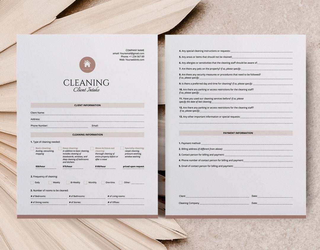 Editable Client Intake Form Template, Cleaning Service Business Form ...