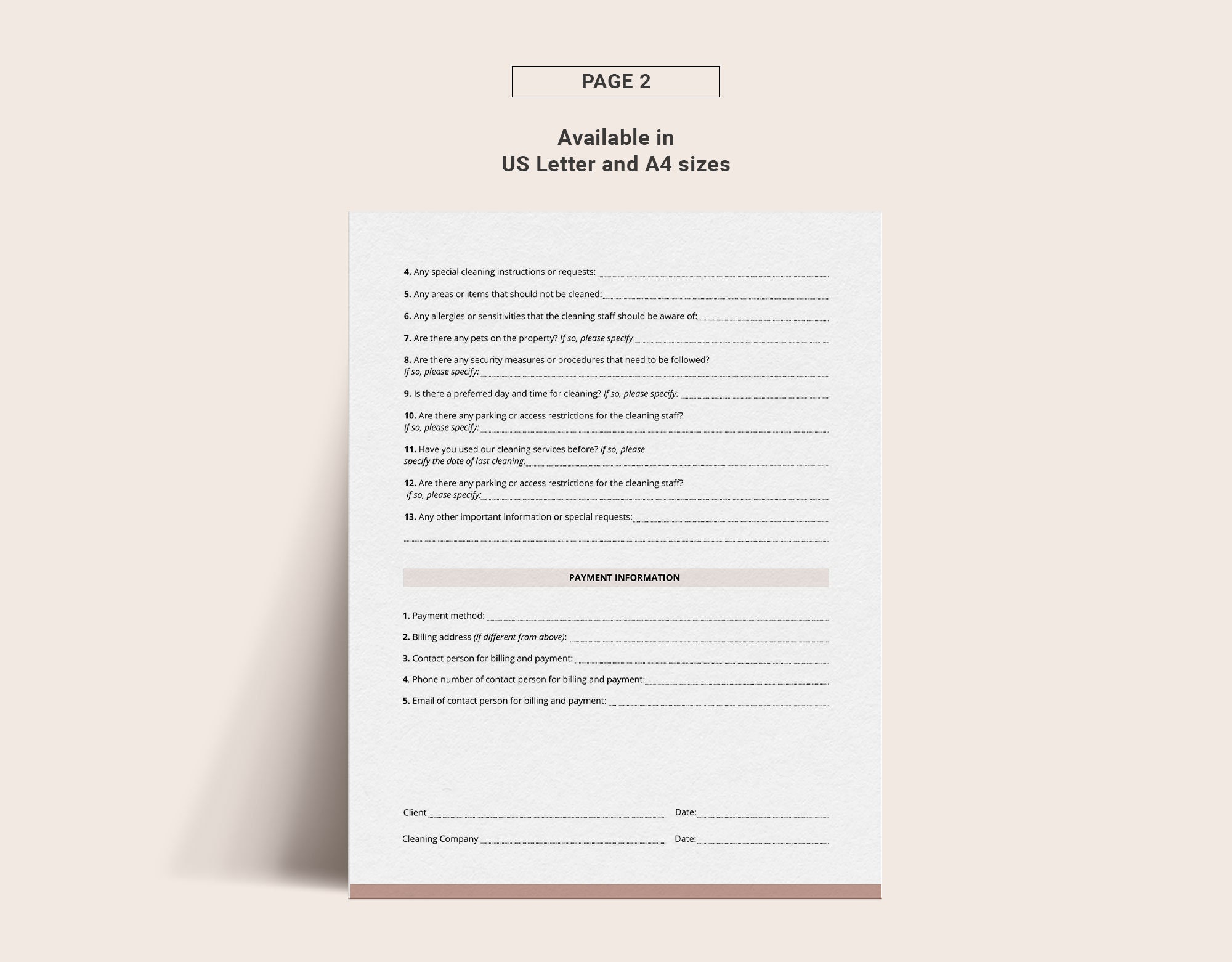 Editable Client Intake Form Template, Cleaning Service Business Form ...