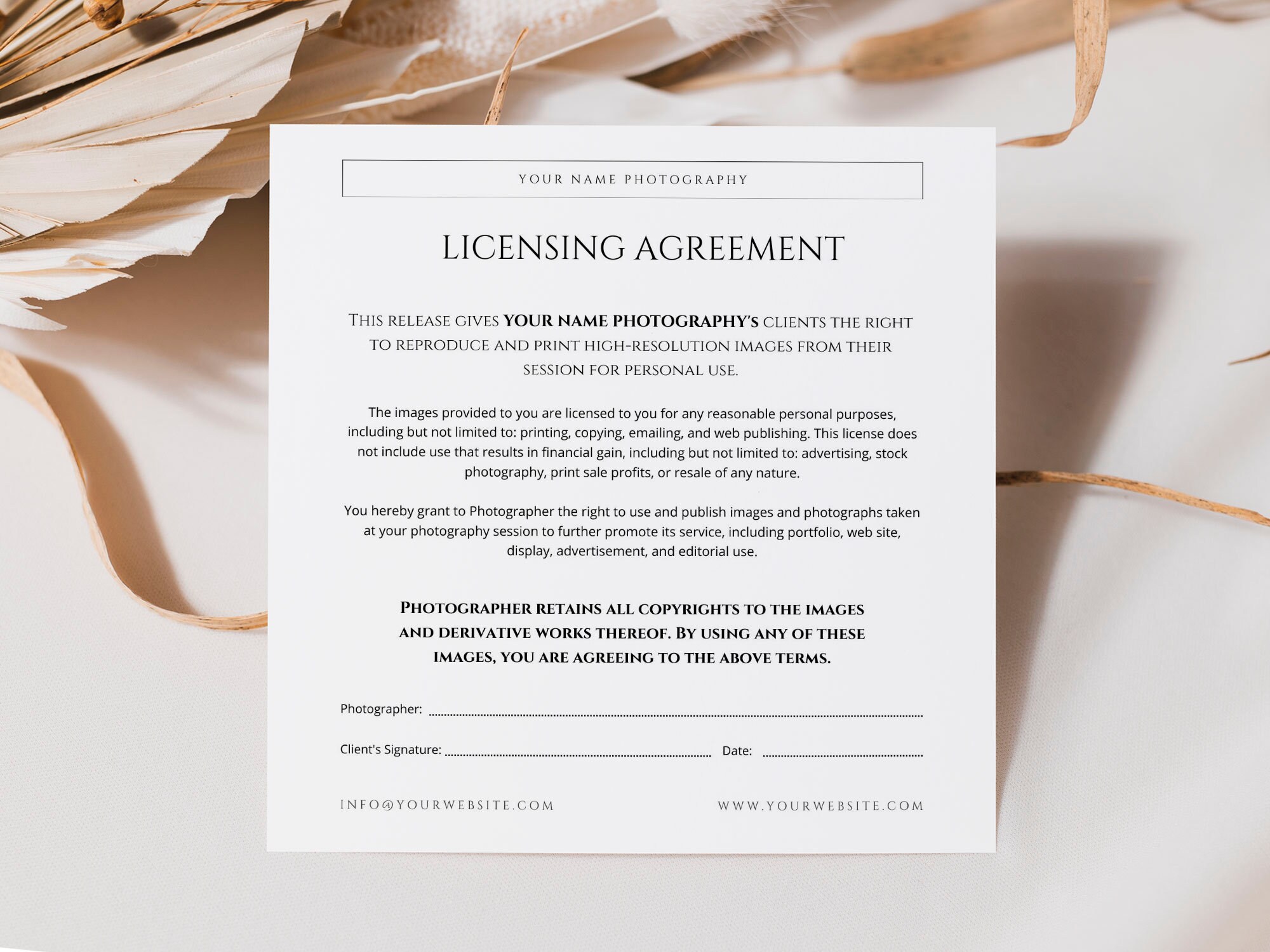 Print Release Template, Editable 5x5 Card, Photography Release Form ...