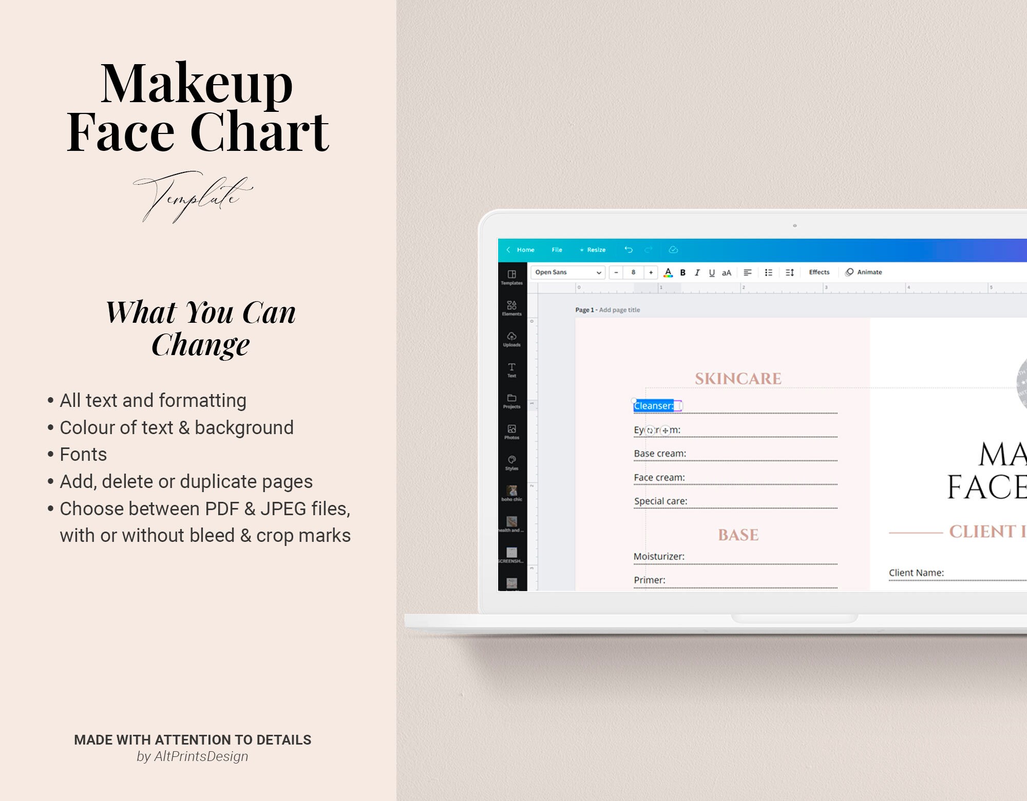 Editable Makeup Artist Face Chart Template, Freelance Artist Form ...