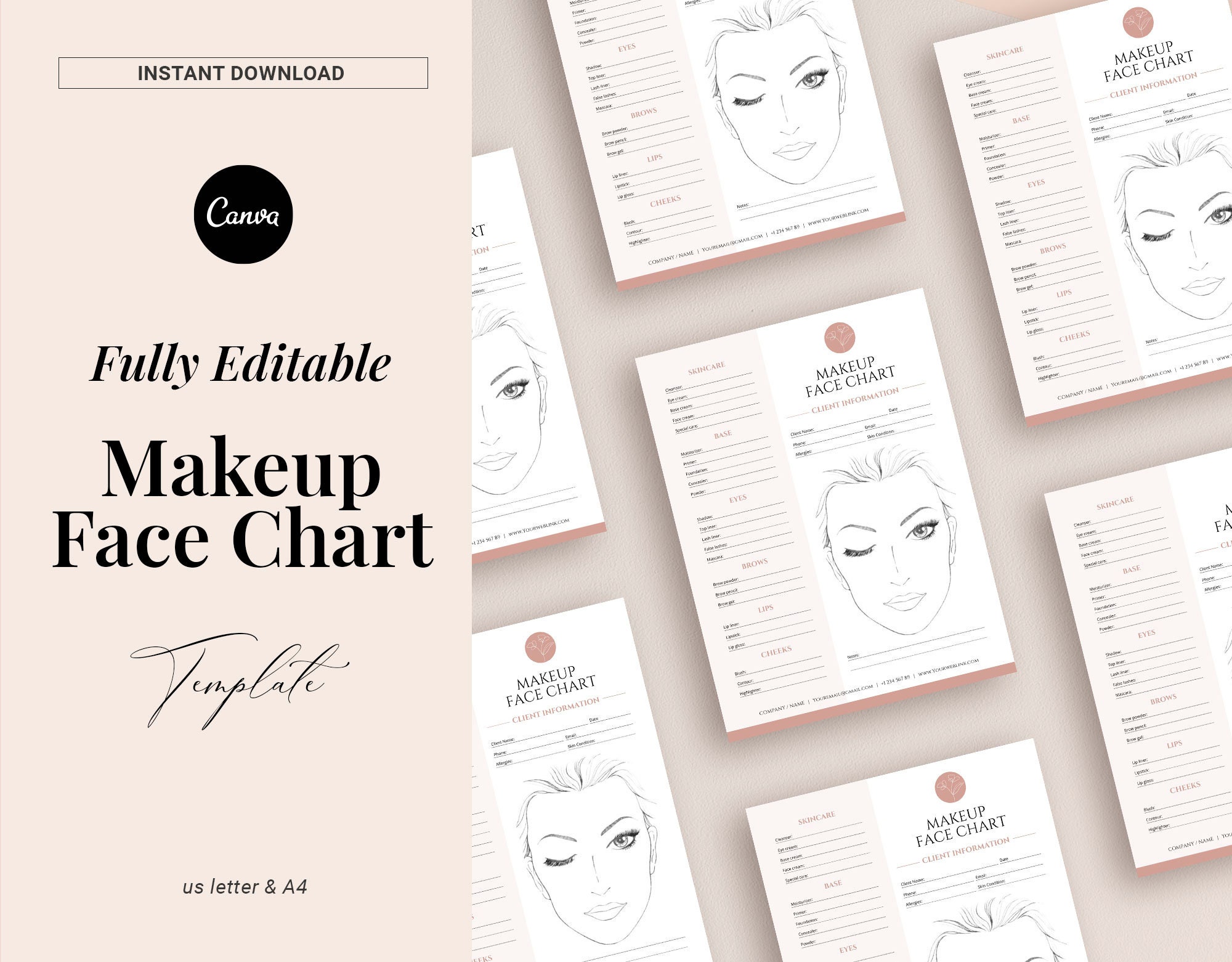 Makeup Artist Face Chart Template, Freelance Artist Form, Editable ...