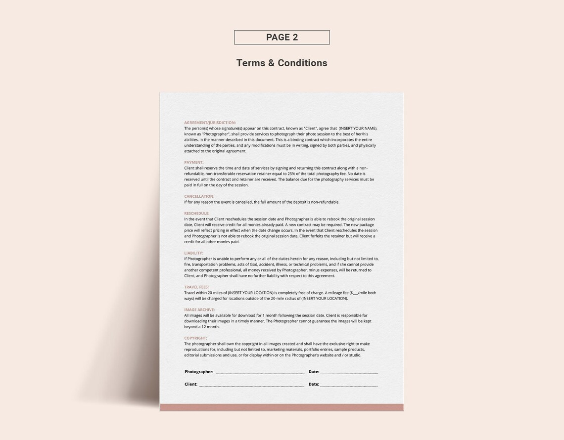 Photography Client Contract Template, Editable Client Agreement for ...