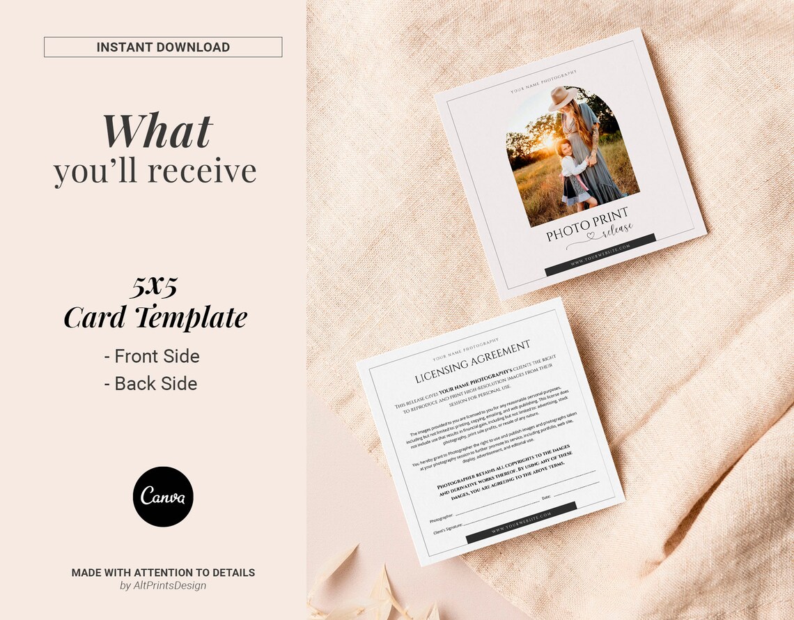 Print Release Template 5x5 Card Photography Release Form - Etsy