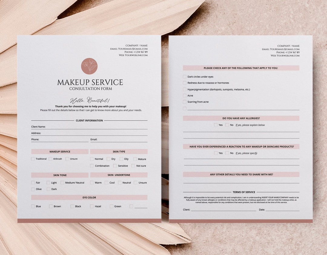 MUA Consultation Form Template, Makeup Artist Client Intake Form ...