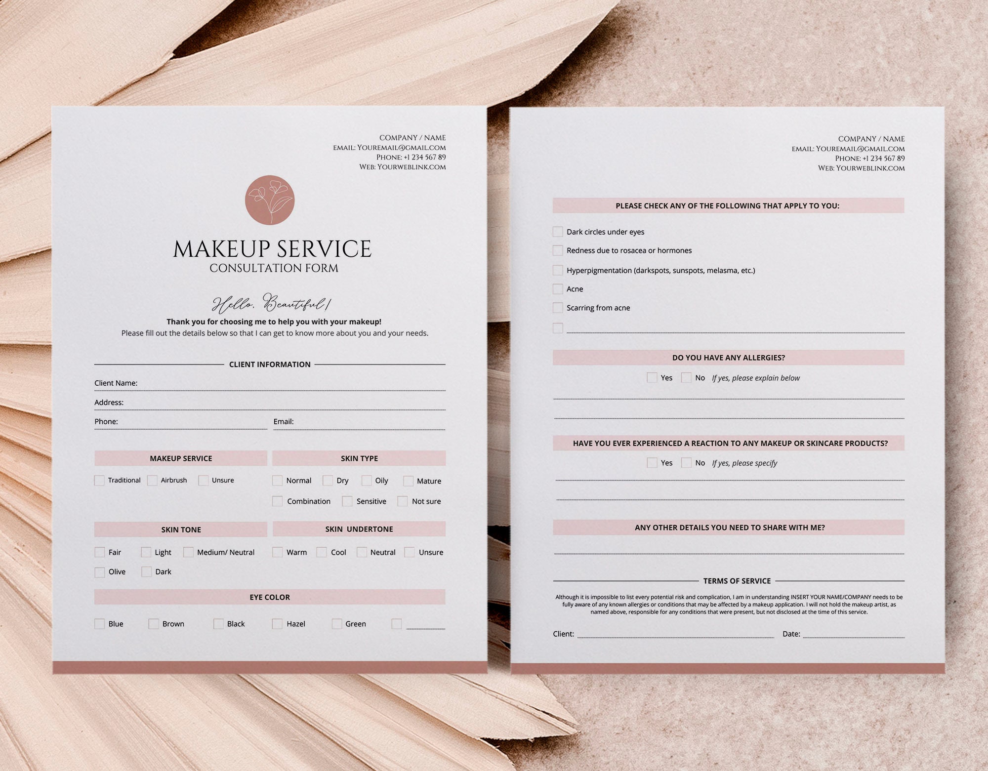 MUA Consultation Form Template, Makeup Artist Client Intake Form ...
