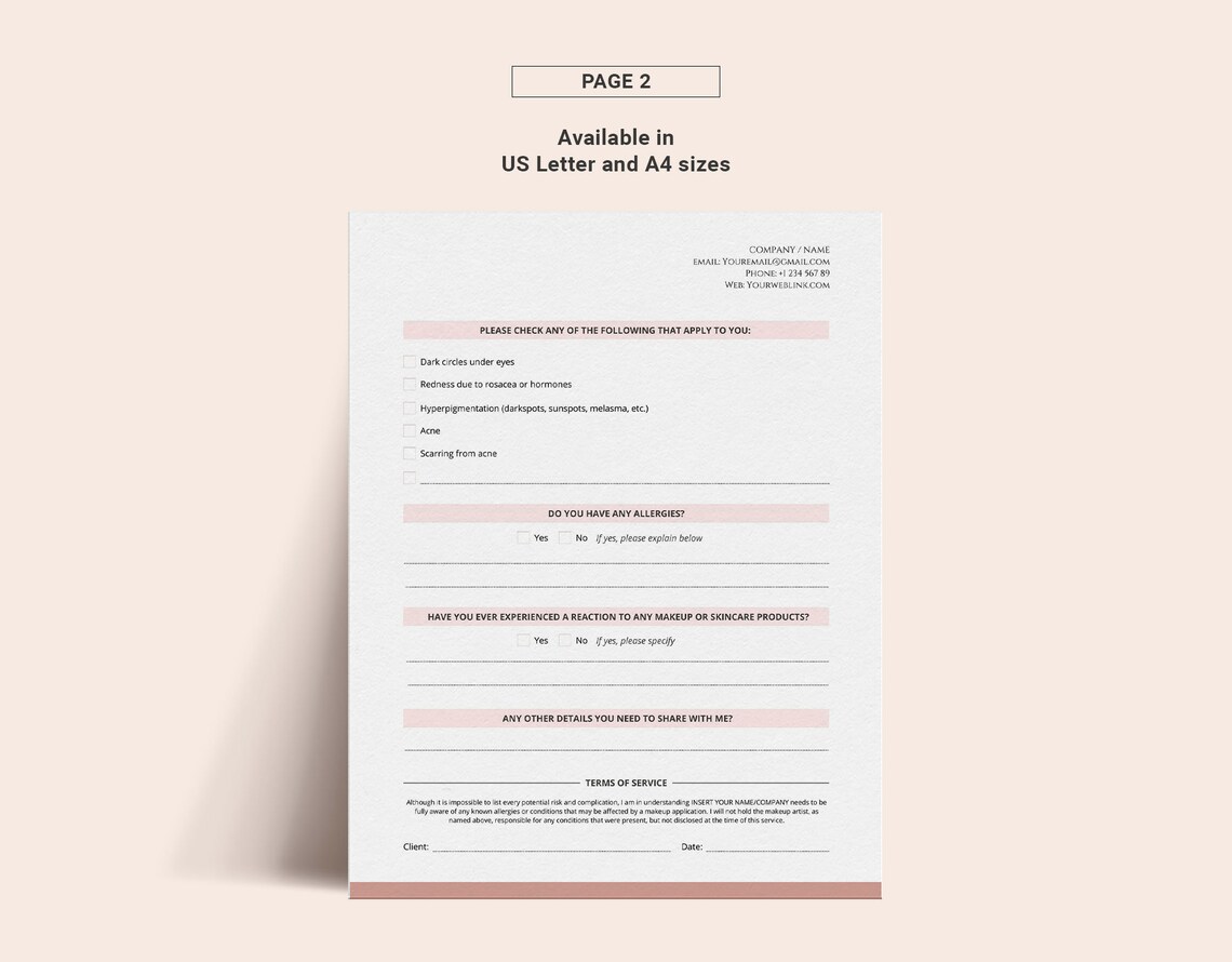 MUA Consultation Form Template, Makeup Artist Client Intake Form ...