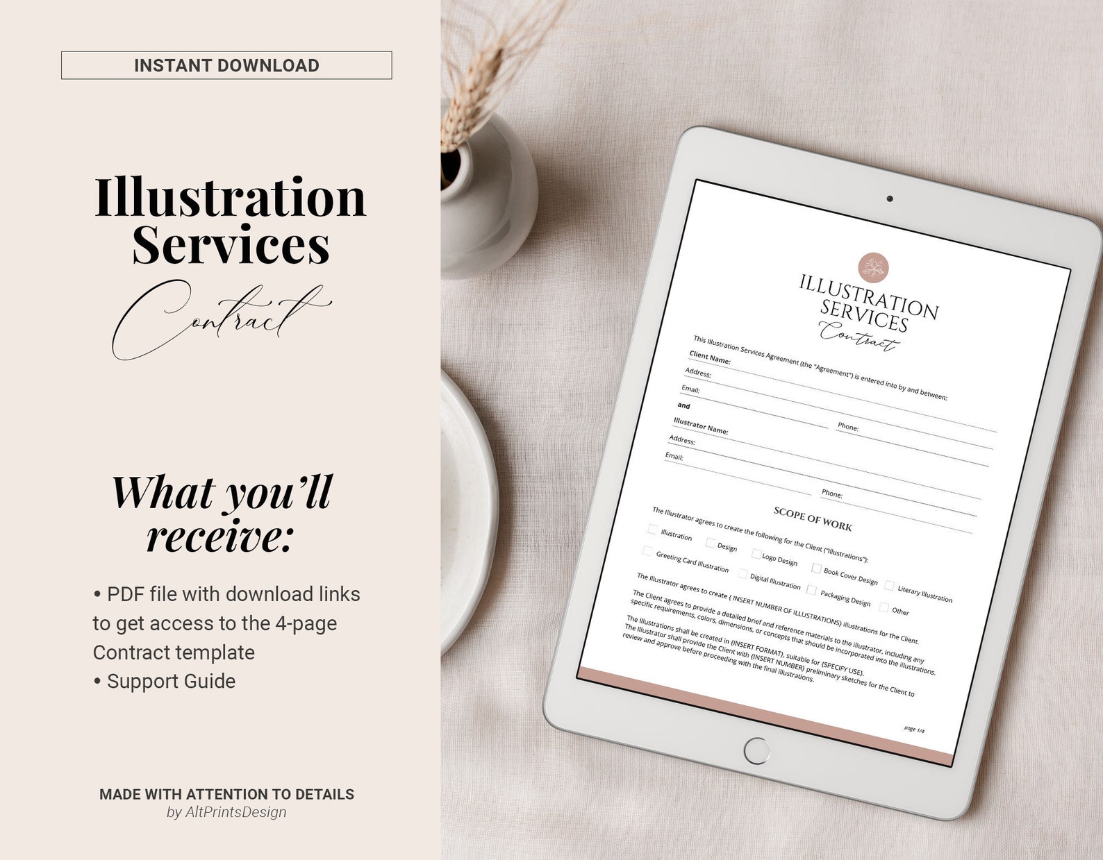 Illustration Services Contract Template, Freelance Illustrator Designer ...