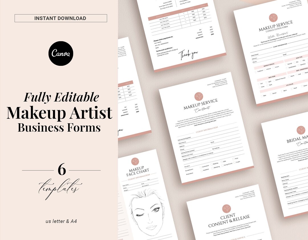 6 Makeup Artist Contract Templates, MUA Forms BUNDLE, Editable Bridal ...