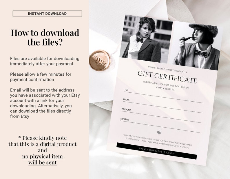 Editable Photographer Gift Certificate Template, Voucher Coupon Card ...