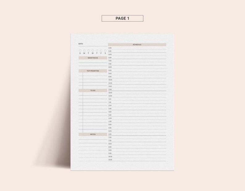 Undated Daily Printable Planner, 2 Pages, Half Hour, Work Journal ...