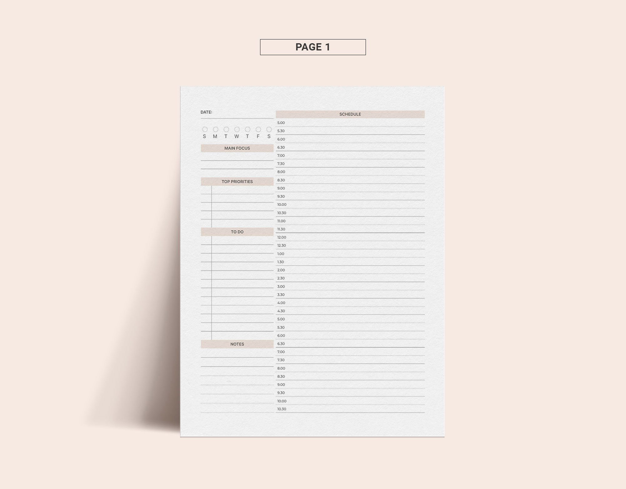 Undated Daily Printable Planner, 2 Pages, Half Hour, Work Journal ...