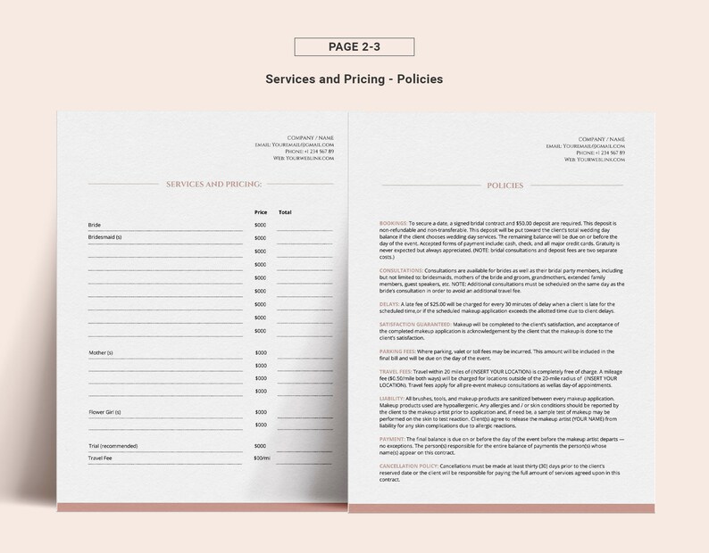 Editable Bridal Makeup Contract Template, Wedding Makeup Pricelist ...