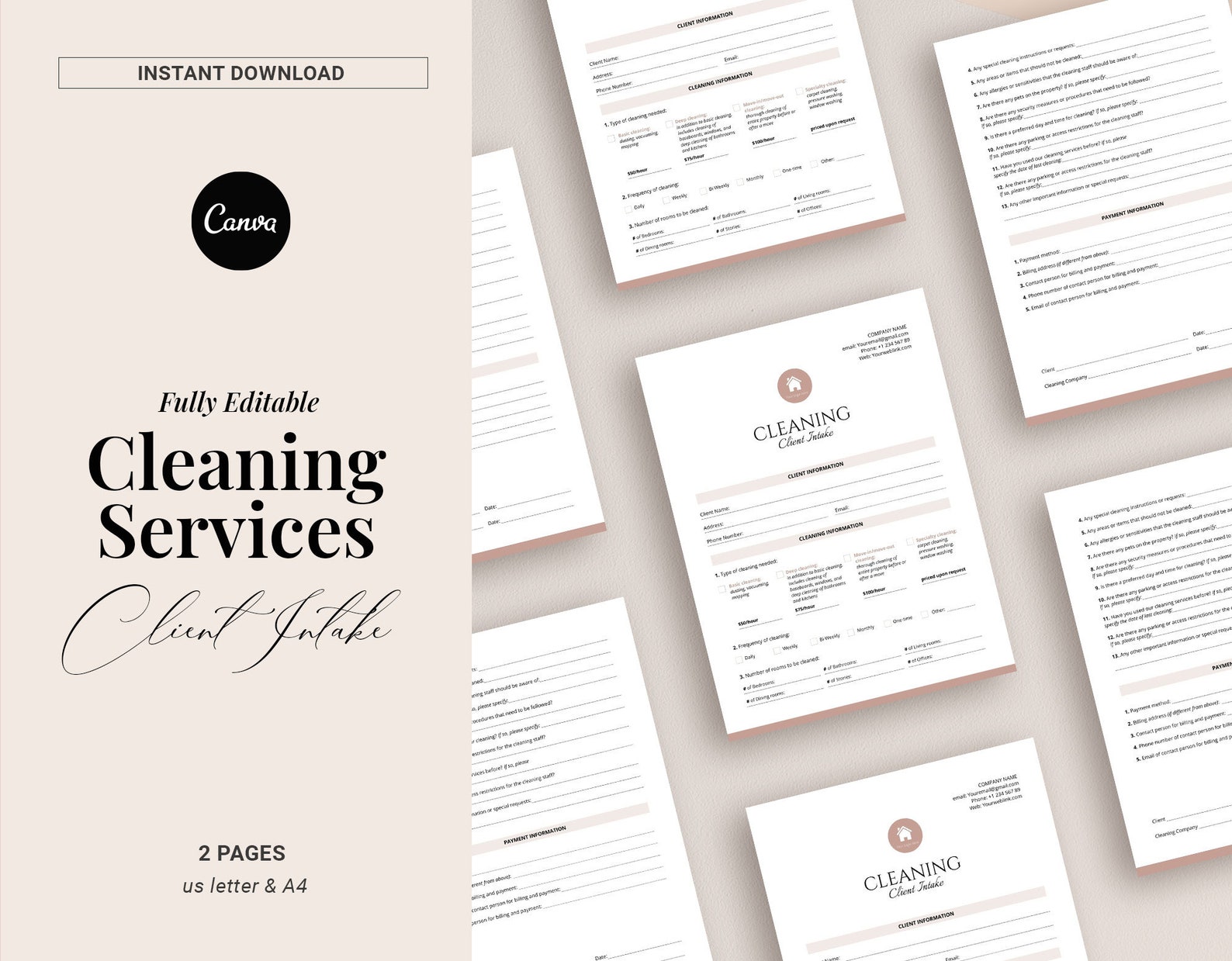 Editable Client Intake Form Template, Cleaning Service Business Form ...