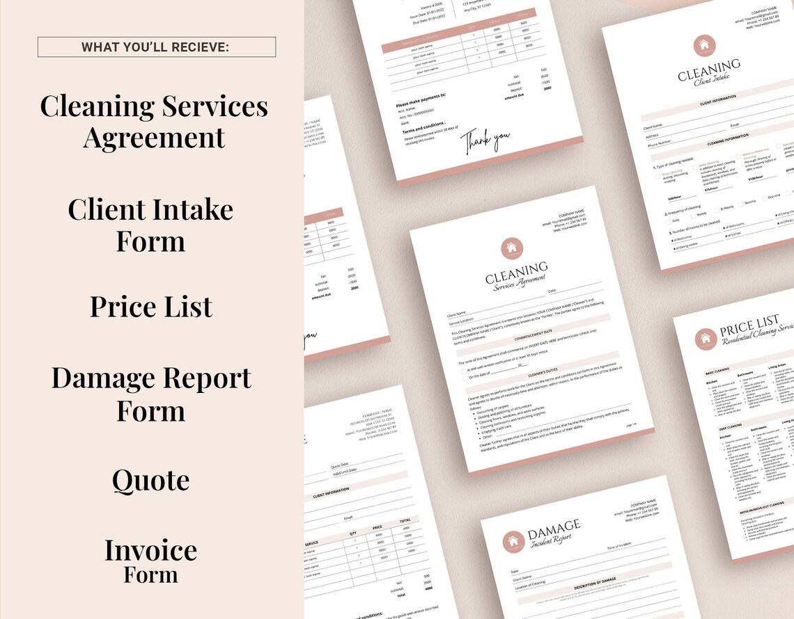 Clean Services BUNDLE, 6 Editable Cleaning Services Forms, Agreement ...