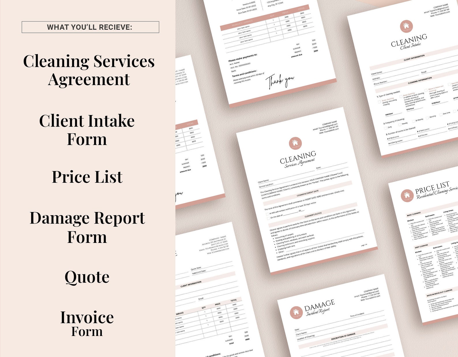 Clean Services BUNDLE, 6 Editable Cleaning Services Forms, Agreement ...