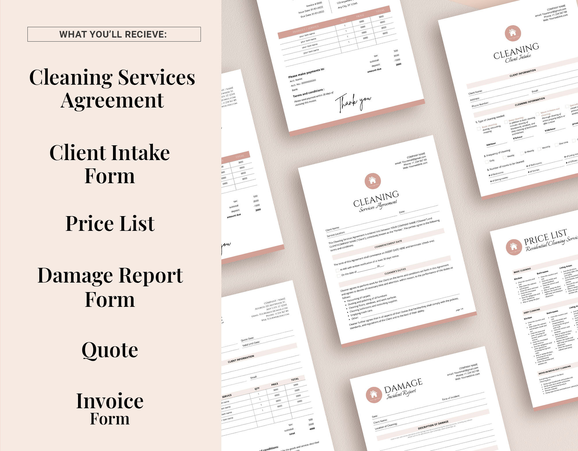6 Editable Cleaning Services Forms, Clean Business BUNDLE, Agreement ...