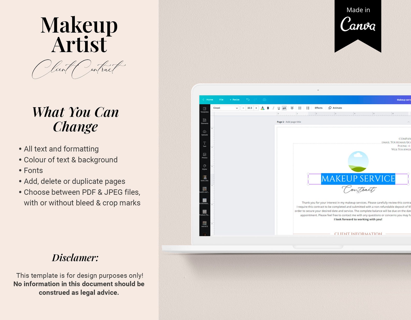 Makeup Artist Contract Template Editable Client Makeup - Etsy