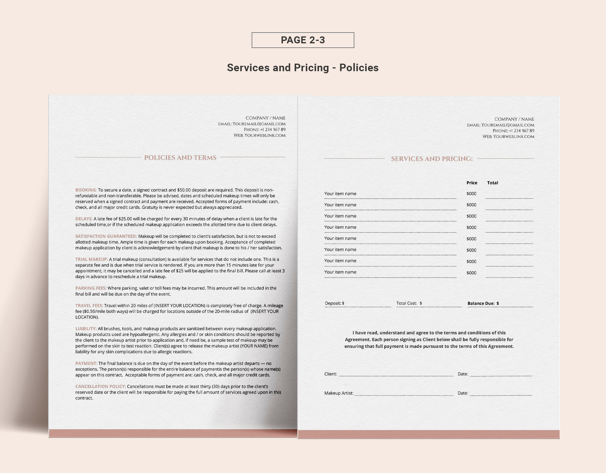 Makeup Artist Contract Template Editable Client Makeup - Etsy
