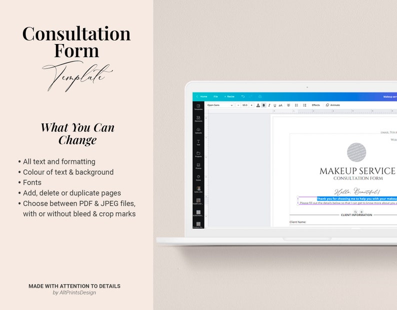 MUA Consultation Form Template, Makeup Artist Client Intake Form ...
