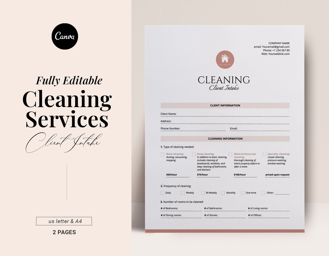 Editable Cleaning Service Business Form, Client Intake Form Template ...