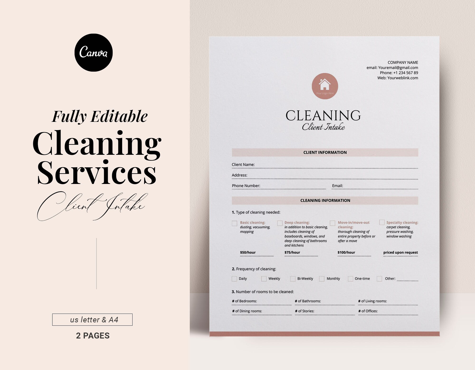 Editable Cleaning Service Business Form, Client Intake Form Template ...