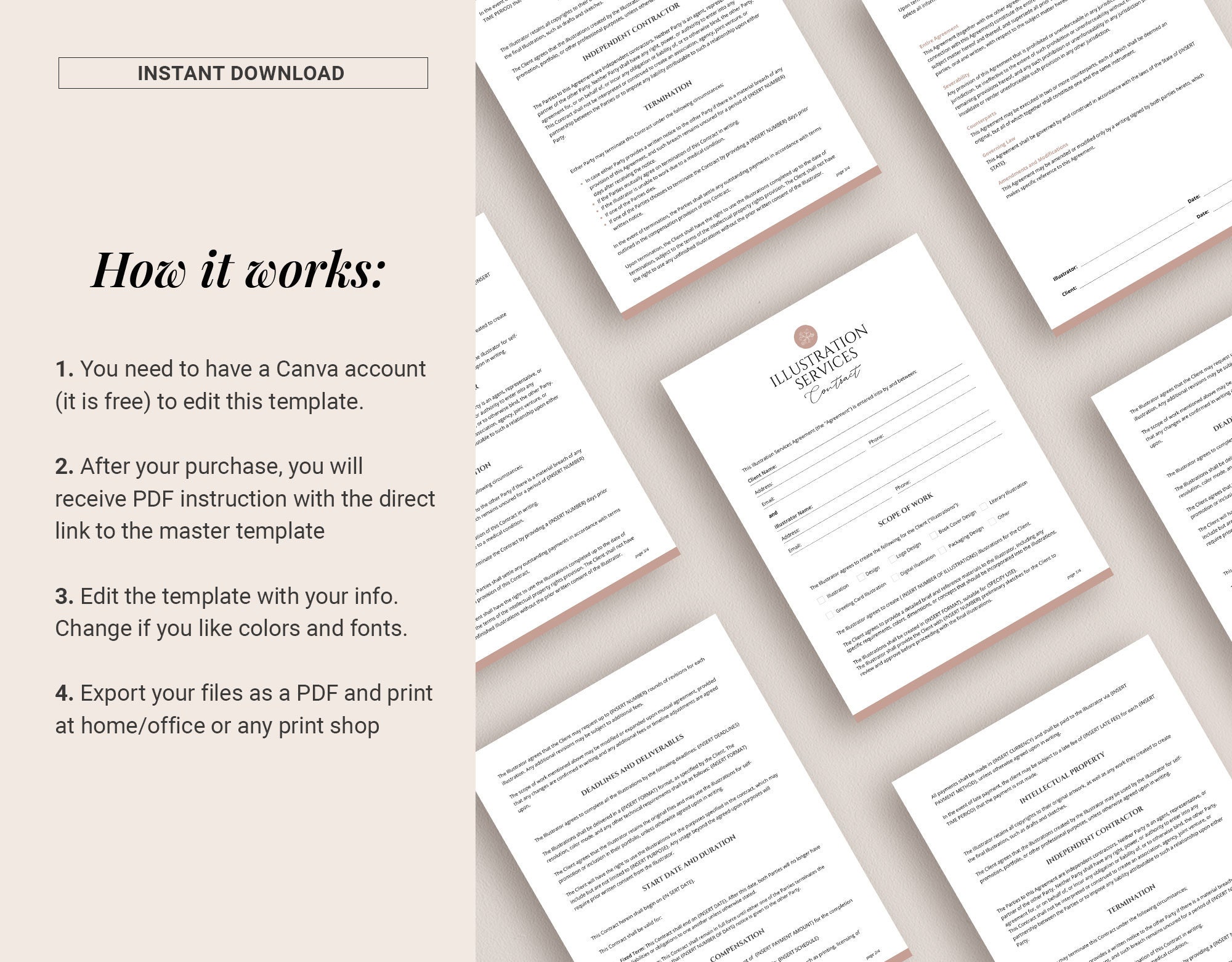 Illustration Services Contract Template, Editable Freelance Illustrator ...