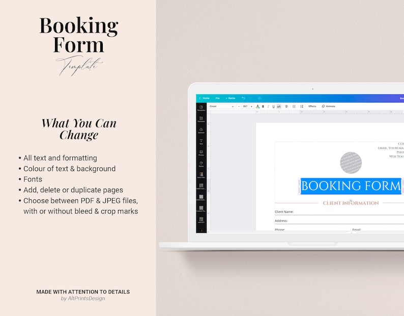 Photography Client Booking Form, Canva Template, Booking Form for ...